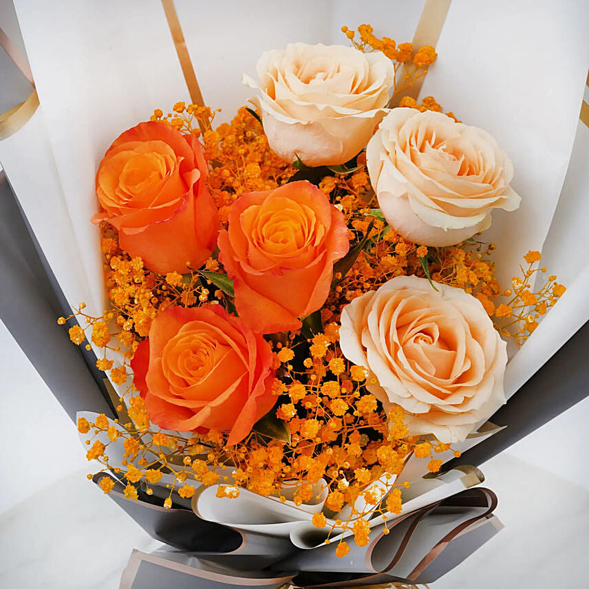 Online Orange and Peach Roses Bouquet Gift Delivery in UAE - Ferns N Petals
