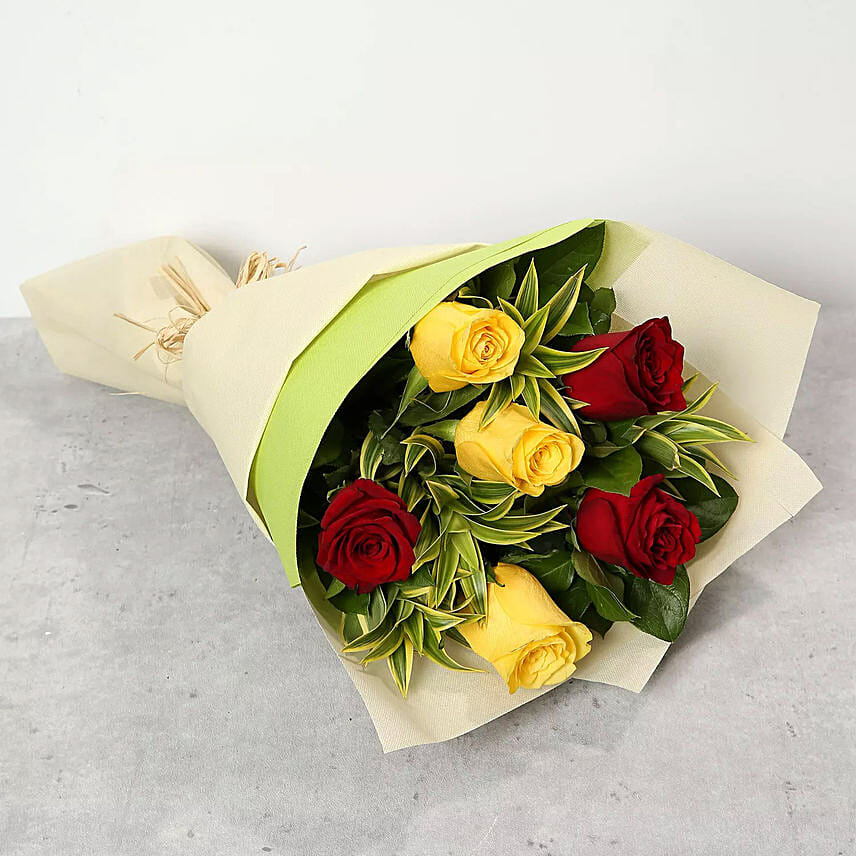 Online Red and Yellow Roses Bouquet Standard Gift Delivery in UAE ...
