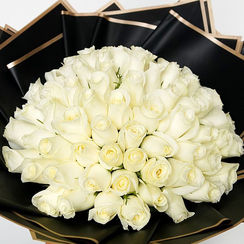 Online 100 White Roses Beauty Bouquet Gift Delivery in UAE - FNP