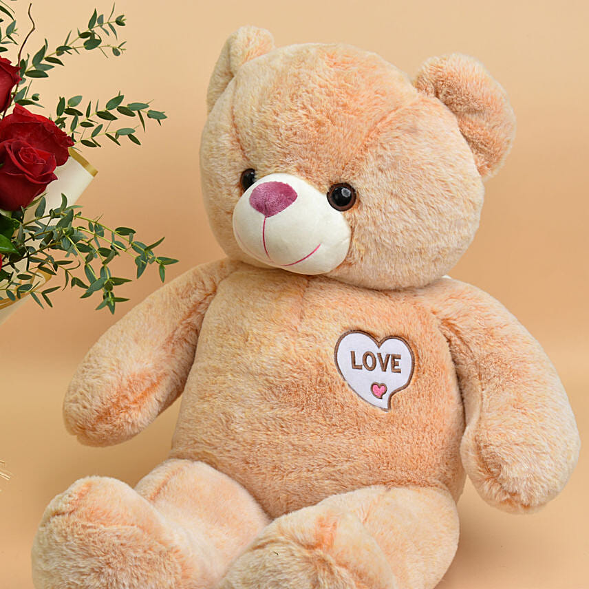 Online 20 Red Roses Mesmerizing Bouquet With Teddy Gift Delivery in UAE ...