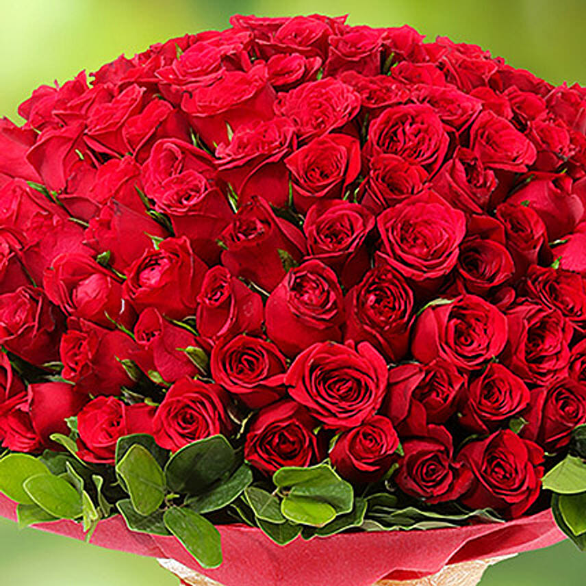Online Bouquet Of 100 Roses For Vday Gift Delivery in Singapore - FNP